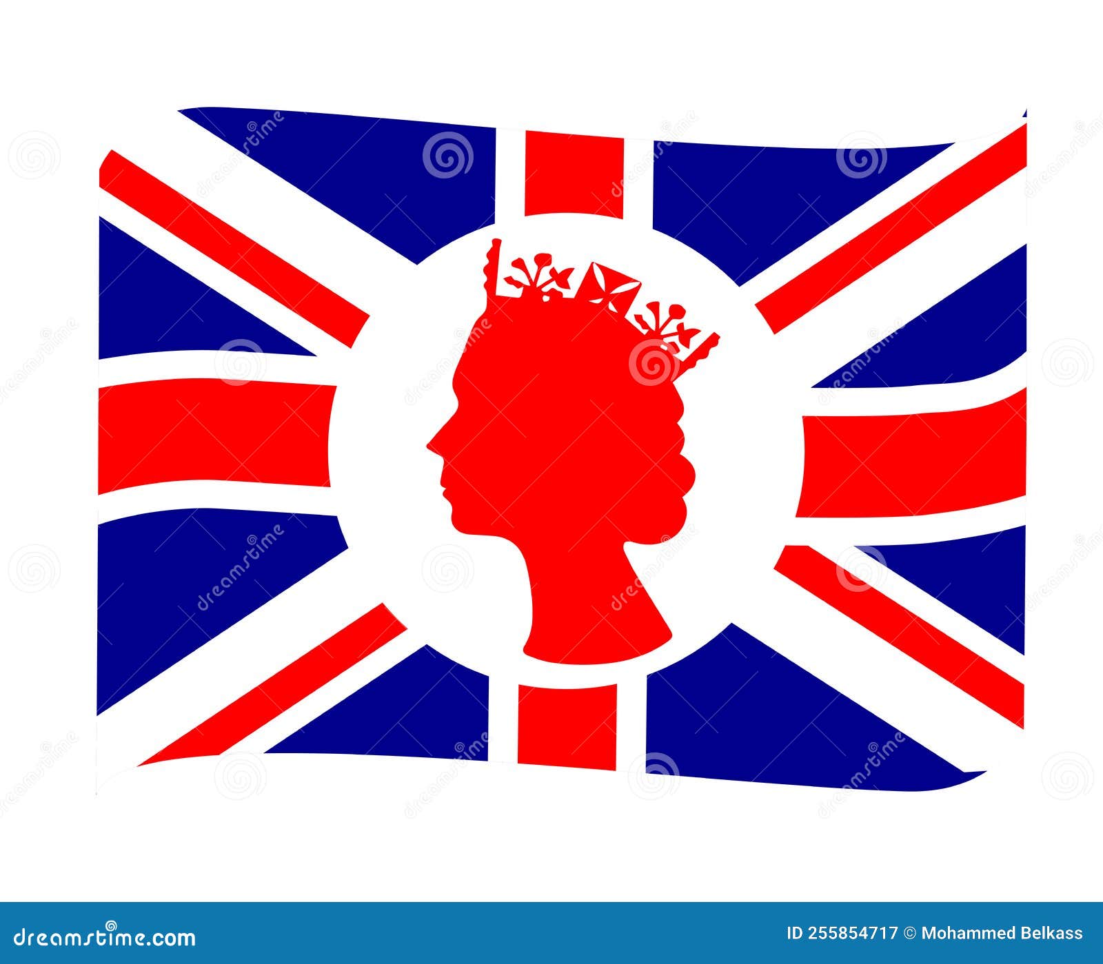 Elizabeth Queen Face White and Red with British United Kingdom Flag ...