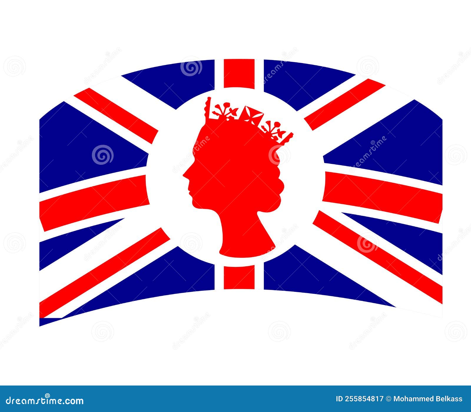Elizabeth Queen Face White and Red with British United Kingdom Flag ...