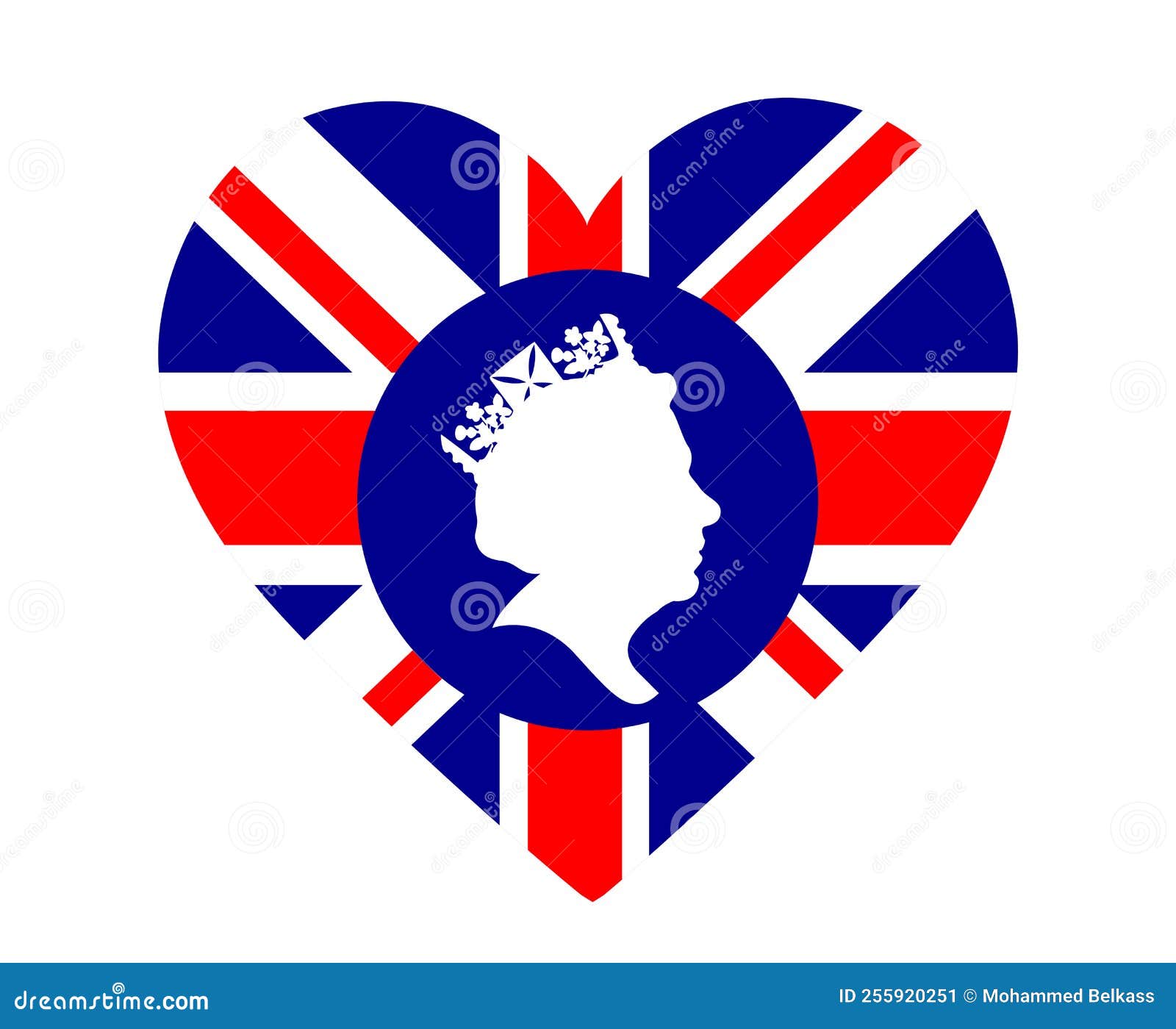 Queen Elizabeth Face White with British United Kingdom Flag Heart Stock ...