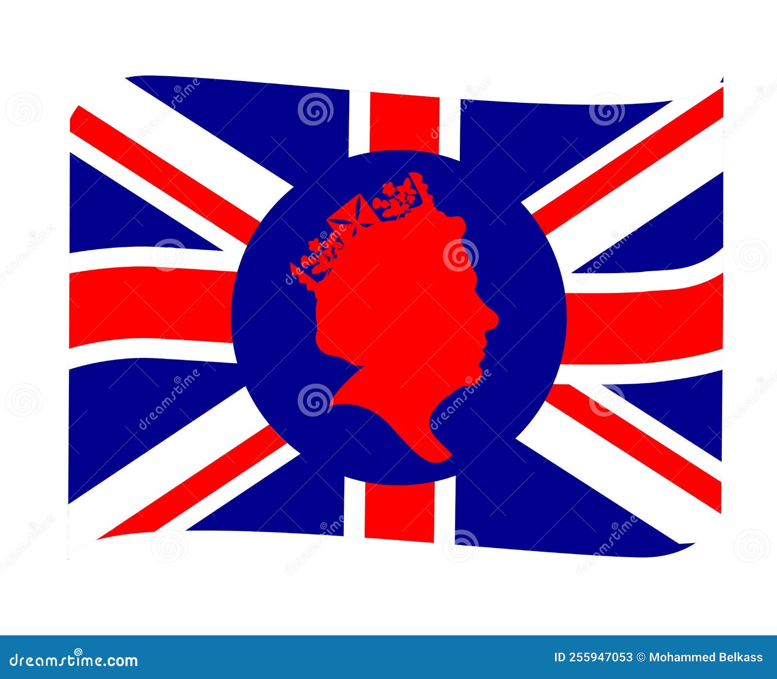 Queen Elizabeth Face Red with British United Kingdom Flag Ribbon Stock ...