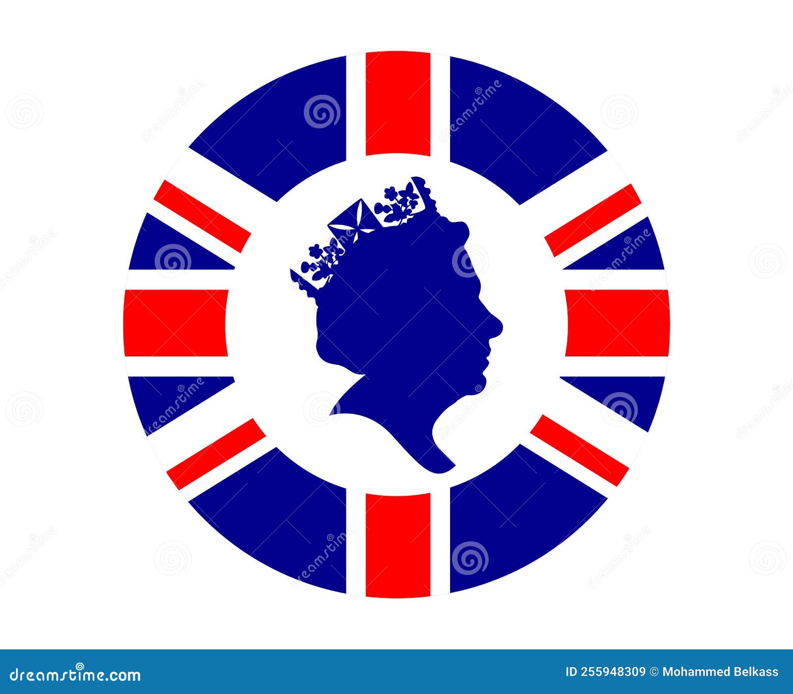 Queen Elizabeth Face White and Blue with British United Kingdom Flag ...