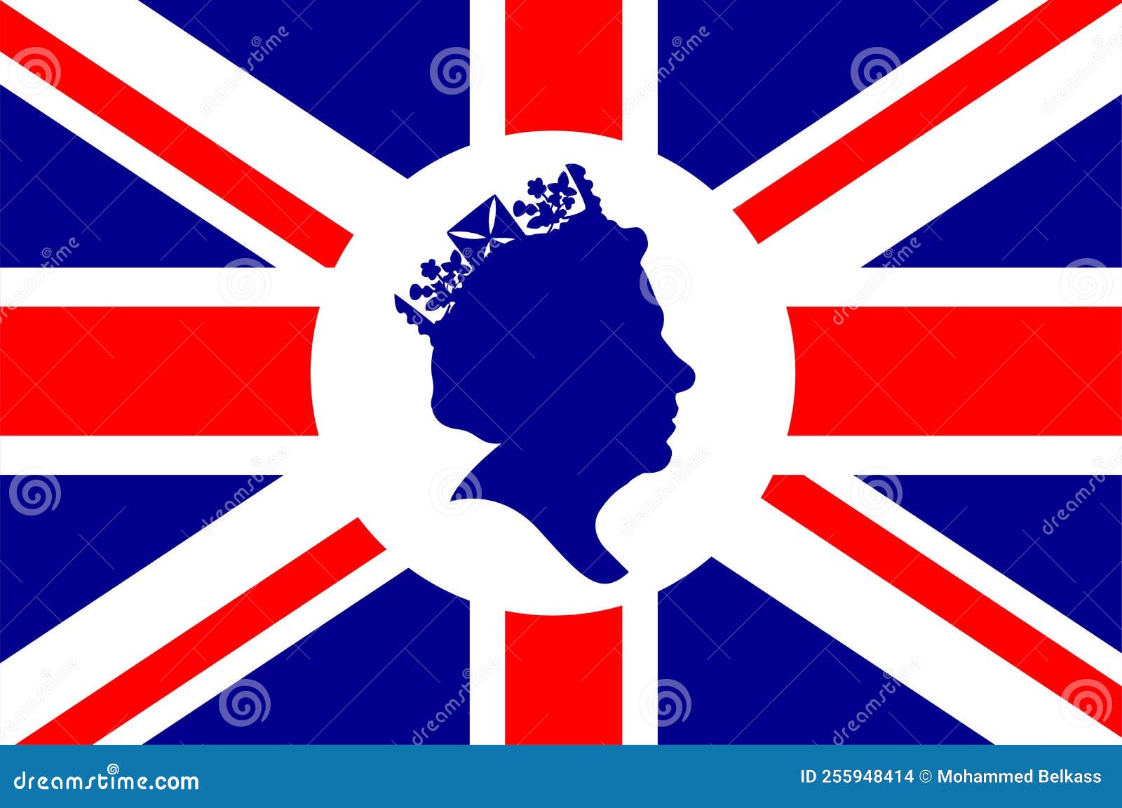 Queen Elizabeth Face White and Blue with British United Kingdom Emblem ...