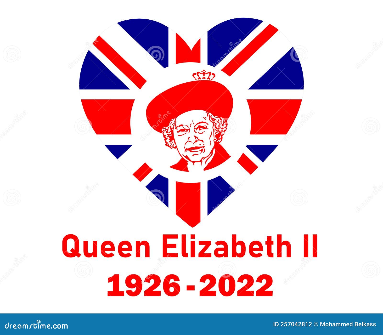 Queen Elizabeth Portrait Face 1926 2022 Red with British Flag Heart ...