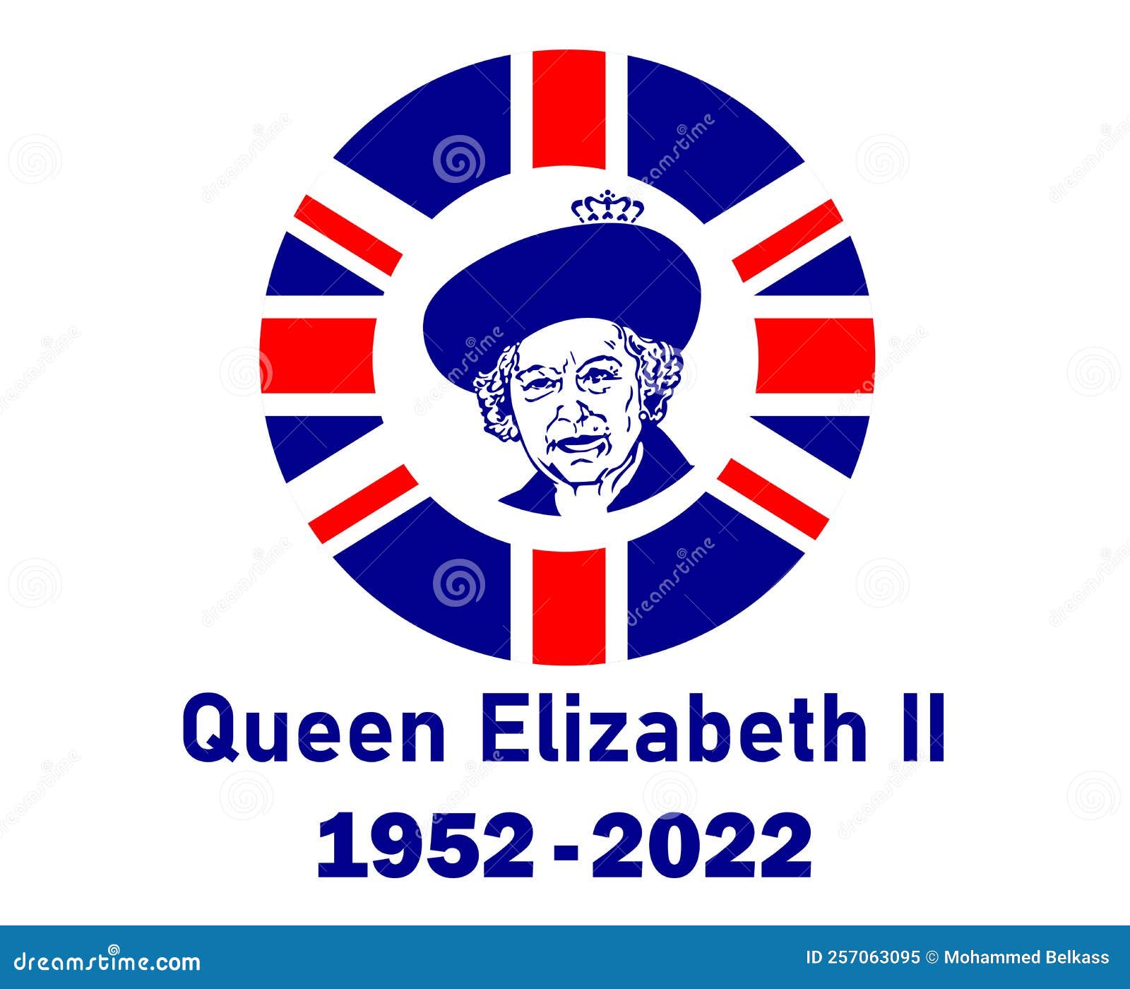 Queen Elizabeth Portrait Face 1952 2022 Blue with British Emblem ...