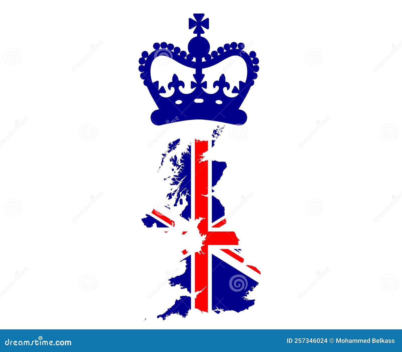 A Blue Crown British United Kingdom Flag Map Stock Illustration ...