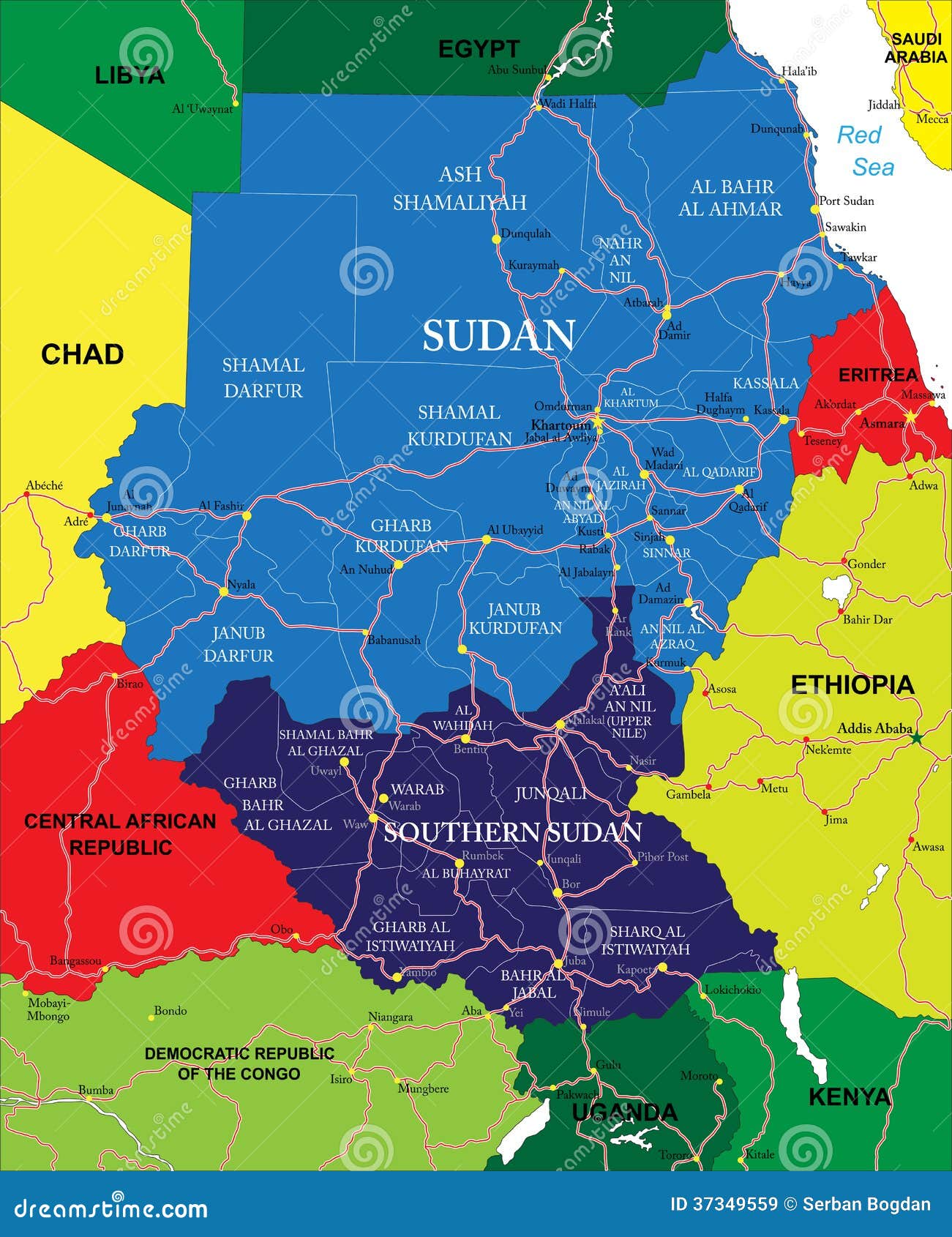 Sudan map stock vector. Illustration of addis, geography - 37349559