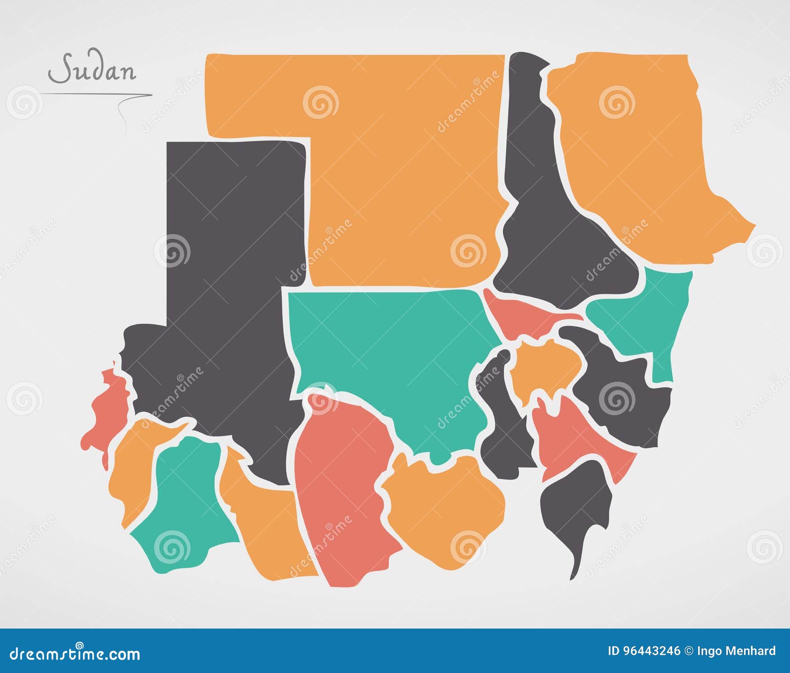 Sudan Map with States and Modern Round Shapes Stock Vector ...
