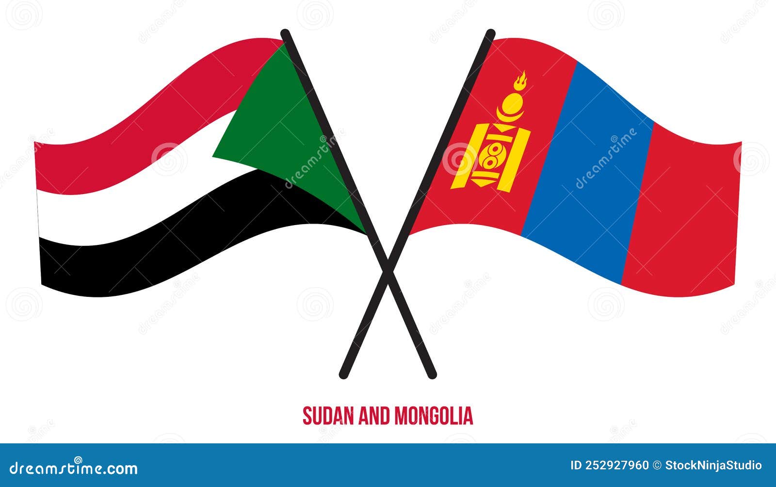 Sudan And Mongolia Flags Crossed And Waving Flat Style Official