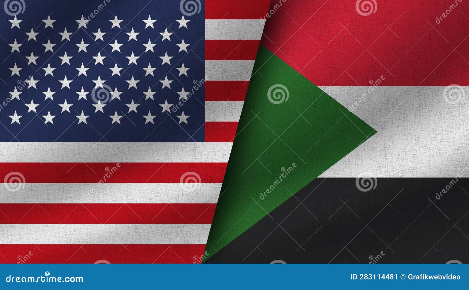 Sudan and USA Realistic Two Flags Together Stock Illustration ...