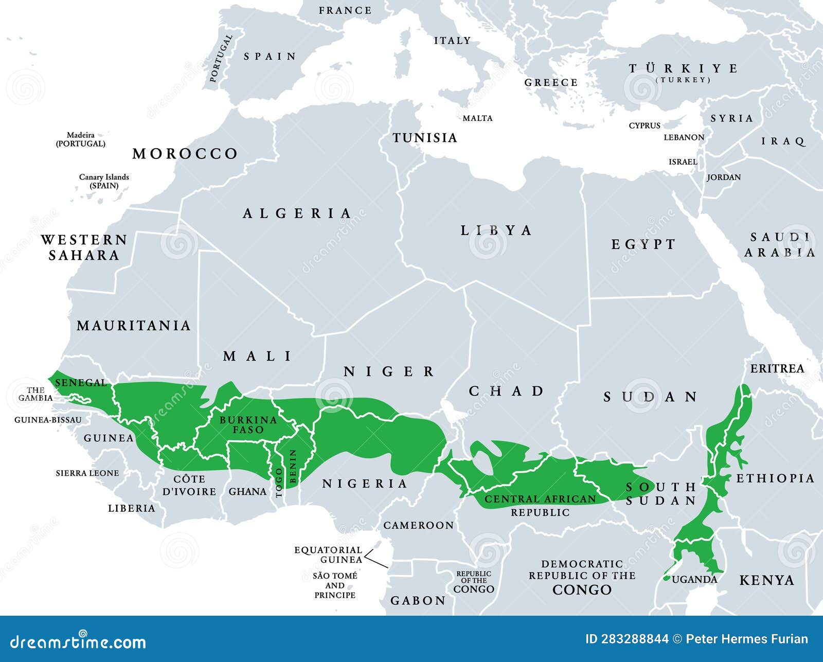 Sudanian Savanna, Belt Of Tropical Savanna In Africa, Political Map ...