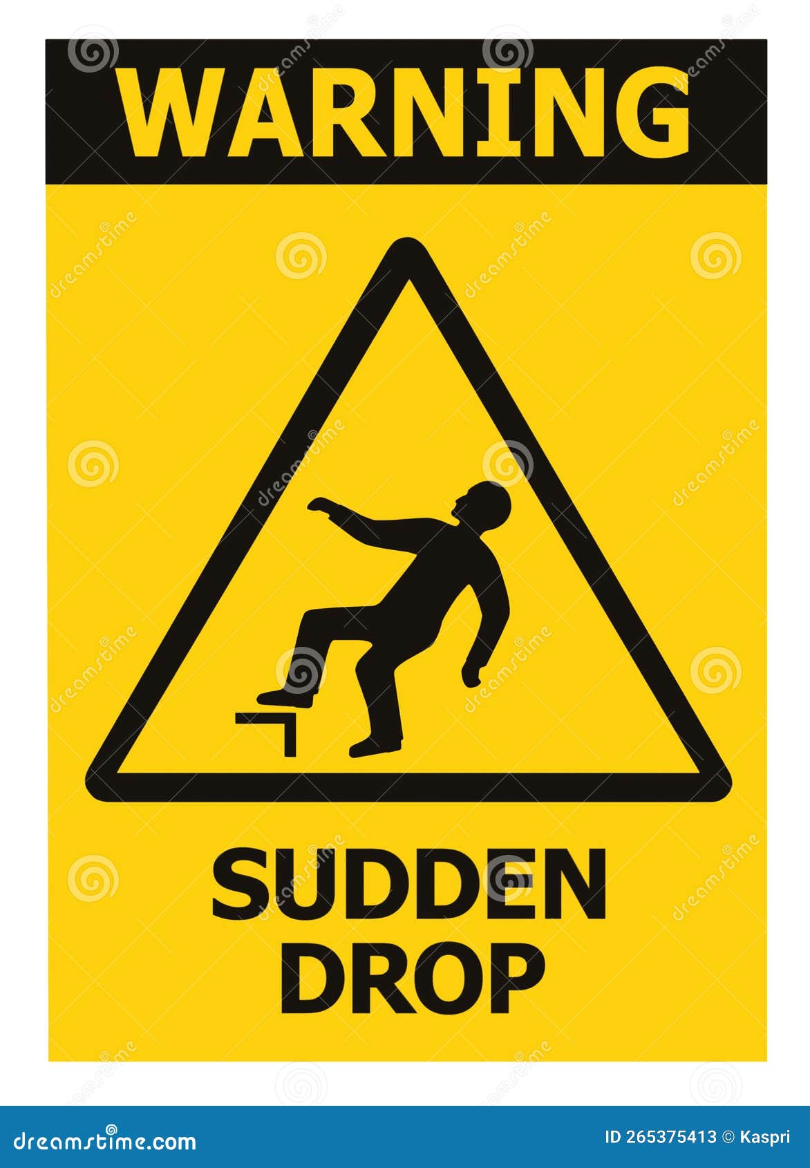 Sudden Drop Danger Warning Sign Icon Label, Black Triangle Over Yellow ...