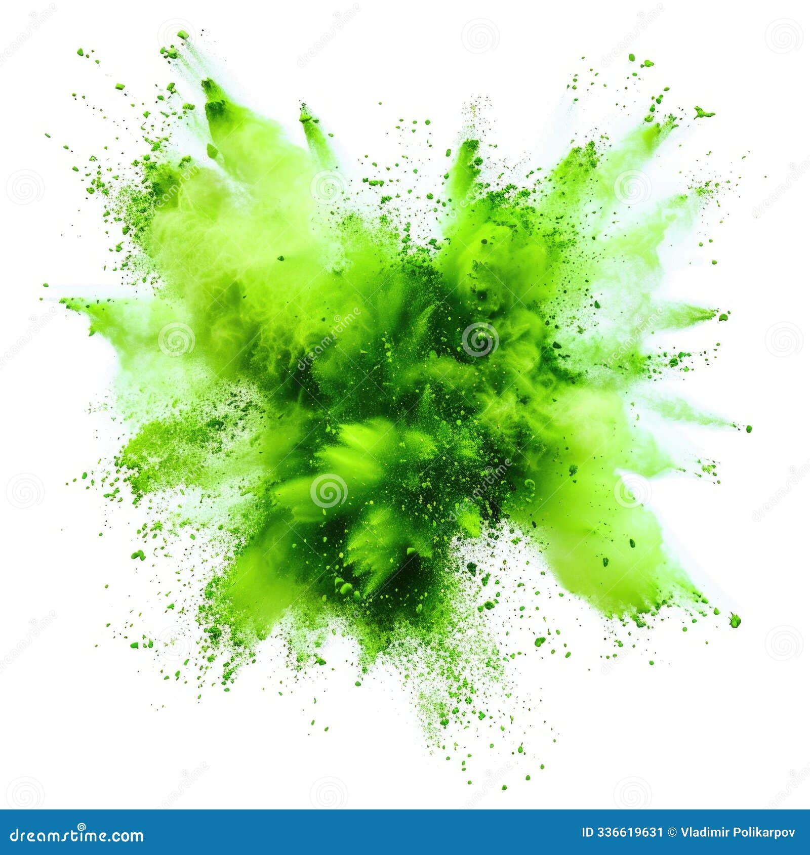 A Sudden and Intense Green Powder Explosion on a White Background Stock ...