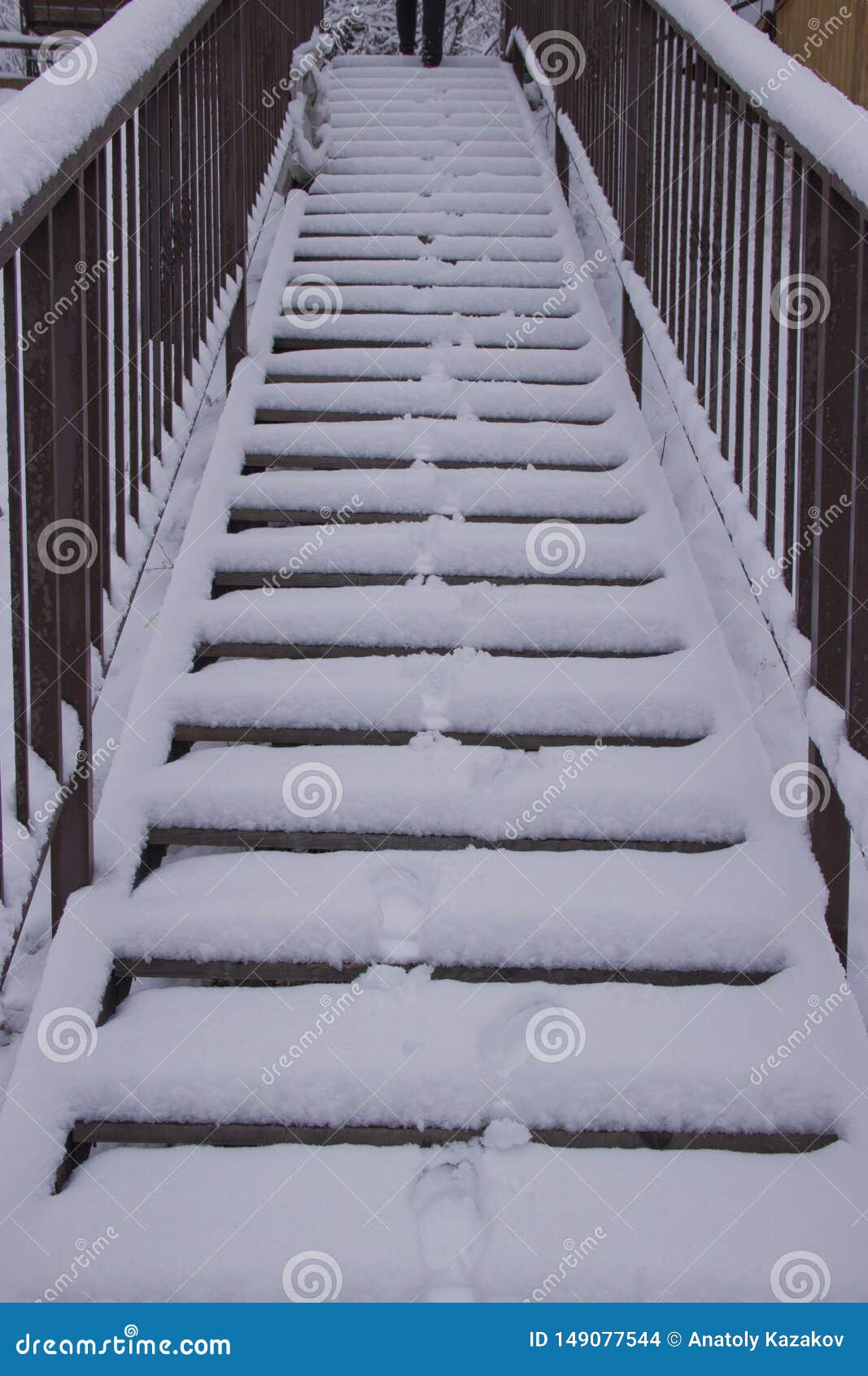 Snow covered the stairs stock photo. Image of stair - 149077544