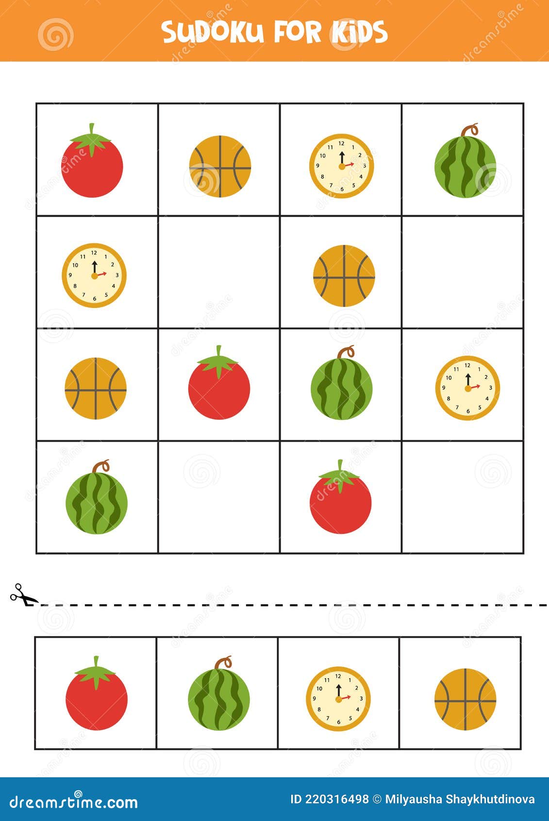 Sudoku Game for Kids with Cartoon Circular Objects. Stock Vector ...