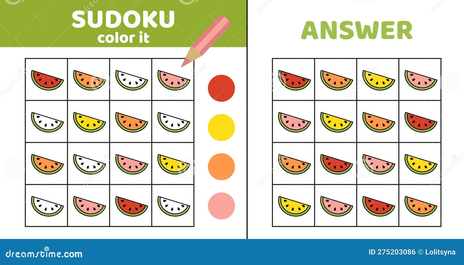 Sudoku. Watermelon. Coloring Sudoku with Watermelon. Cartoon Stock ...