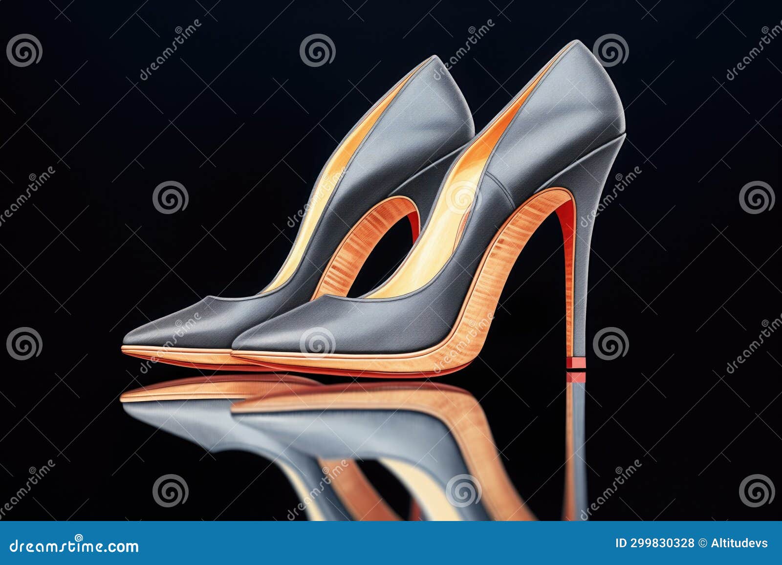 Suede Heels on Reflective Black Surface Stock Photo - Image of surface ...