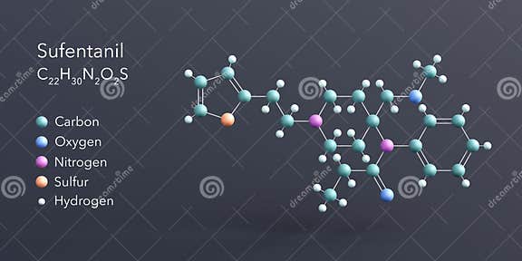 Sufentanil Molecule 3d Rendering, Flat Molecular Structure with ...