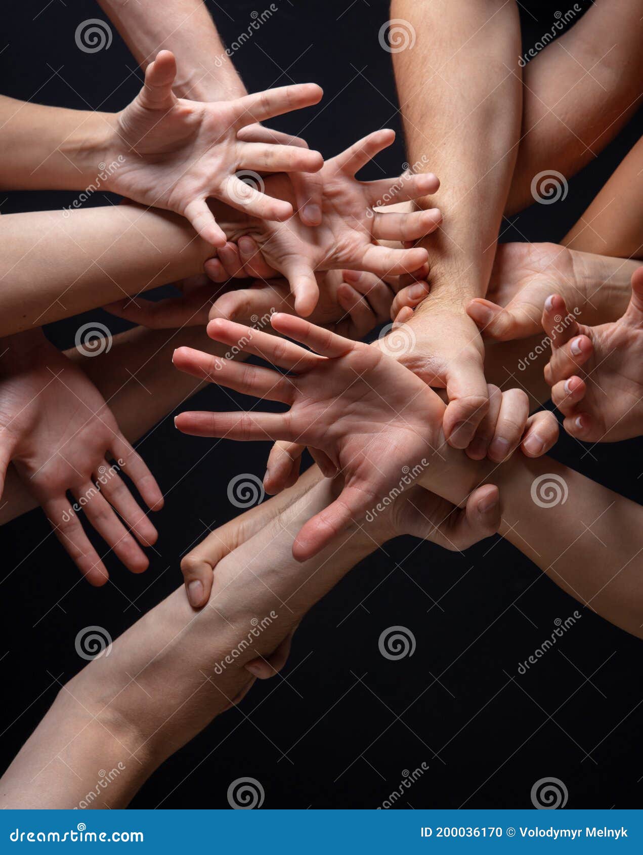 Hands of People`s Crowd in Touch Isolated on Black Studio Background ...