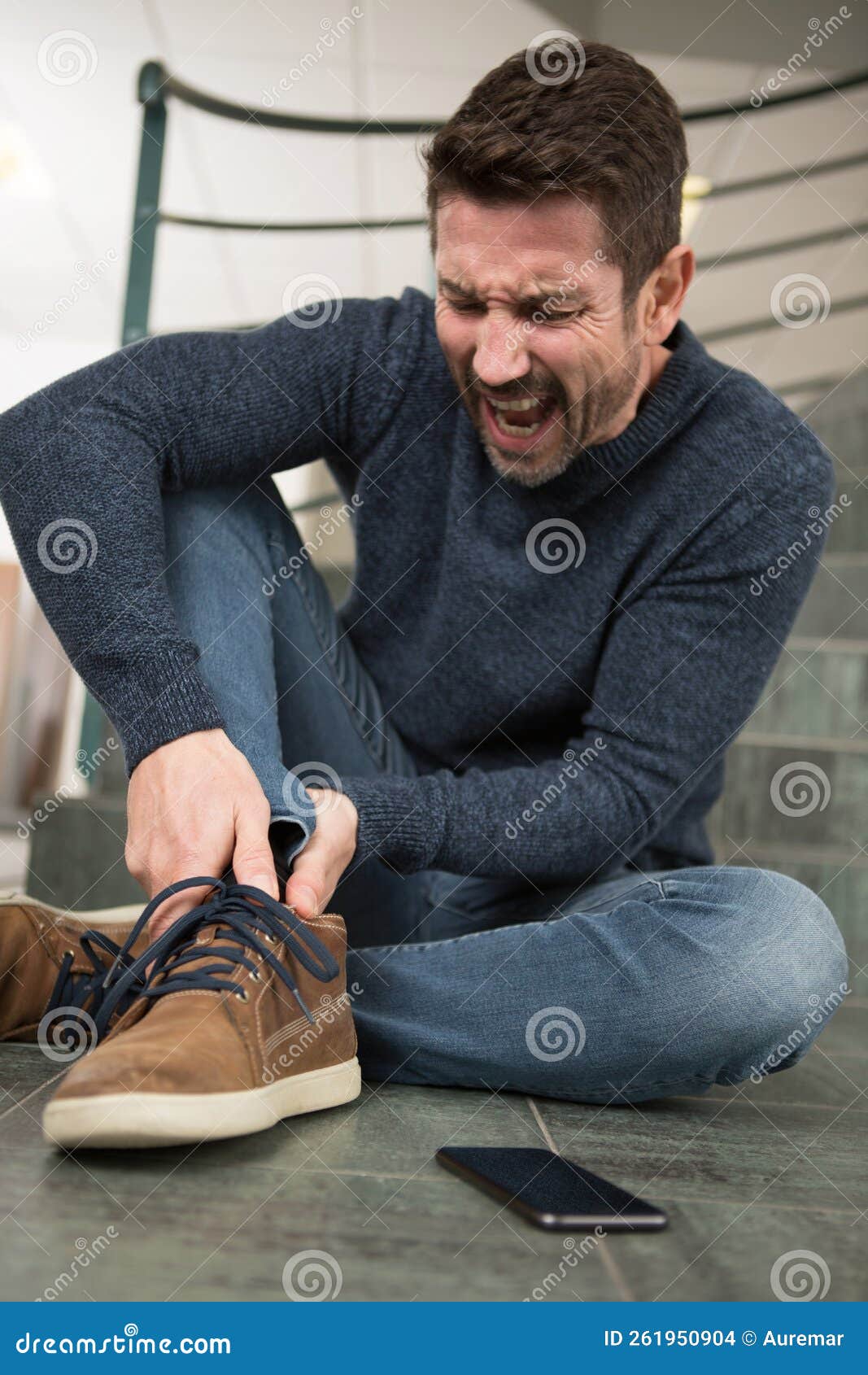 Suffering Man Fell Down from Stairs Stock Photo - Image of fell, adult ...