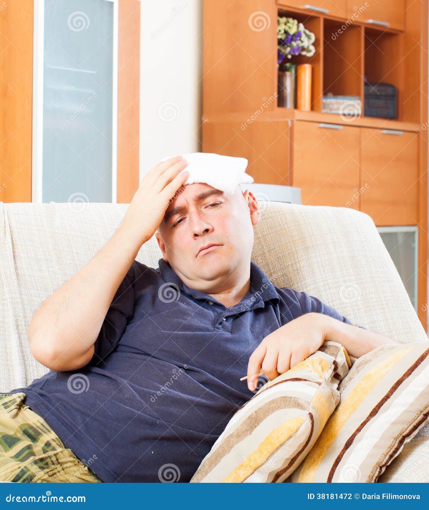 Suffering Man in Plaid Stupes Towel Stock Photo - Image of frustration ...