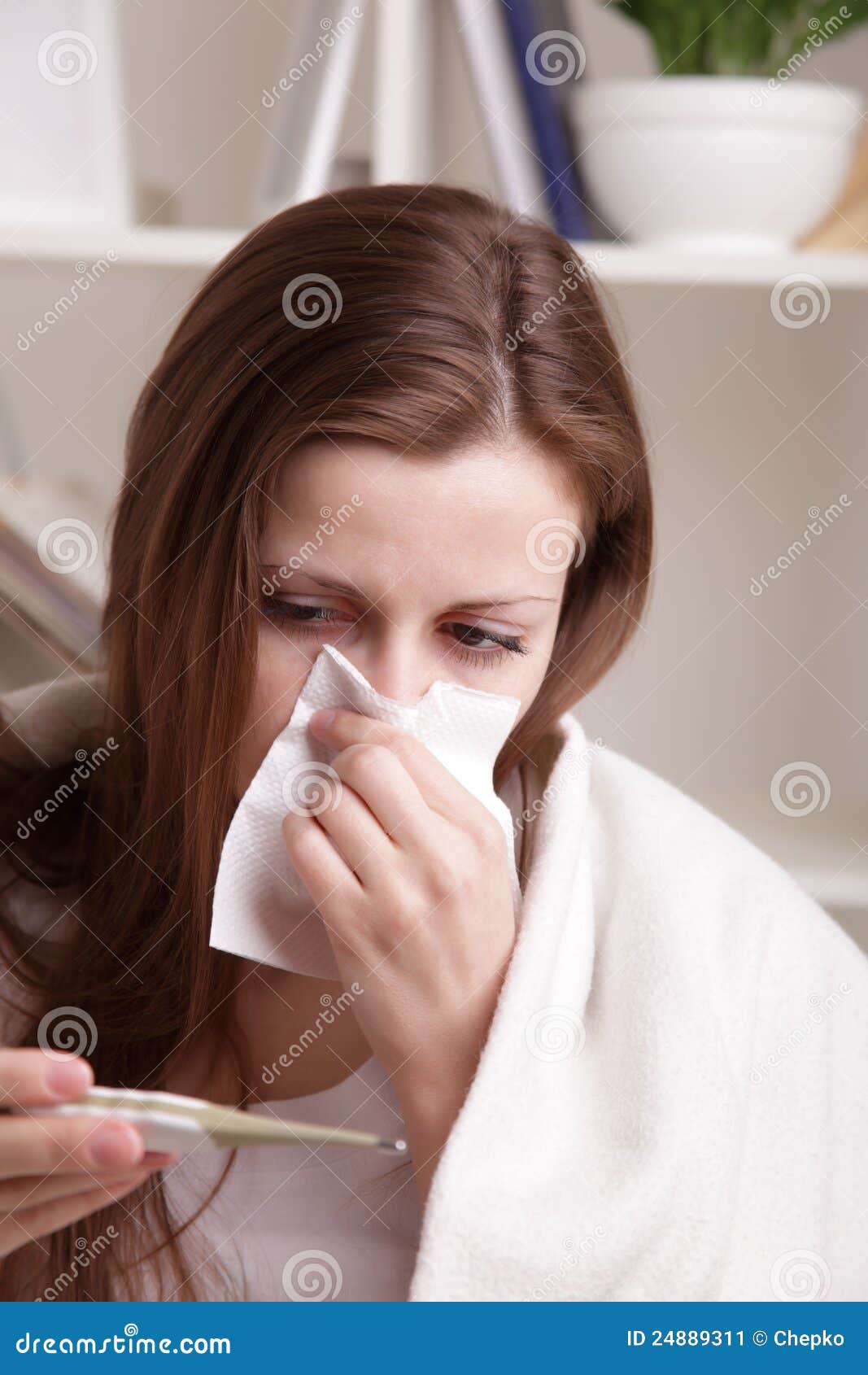 She suffers a cold stock image. Image of health, handkerchief - 24889311