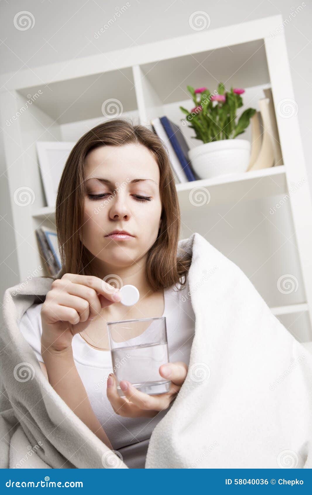 She suffers a cold stock photo. Image of close, blowing - 58040036