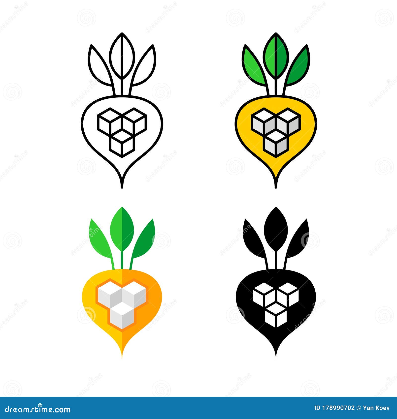 Sugar Beet Logo. White and Yellow Beetroot with Three Sugar Cubes ...
