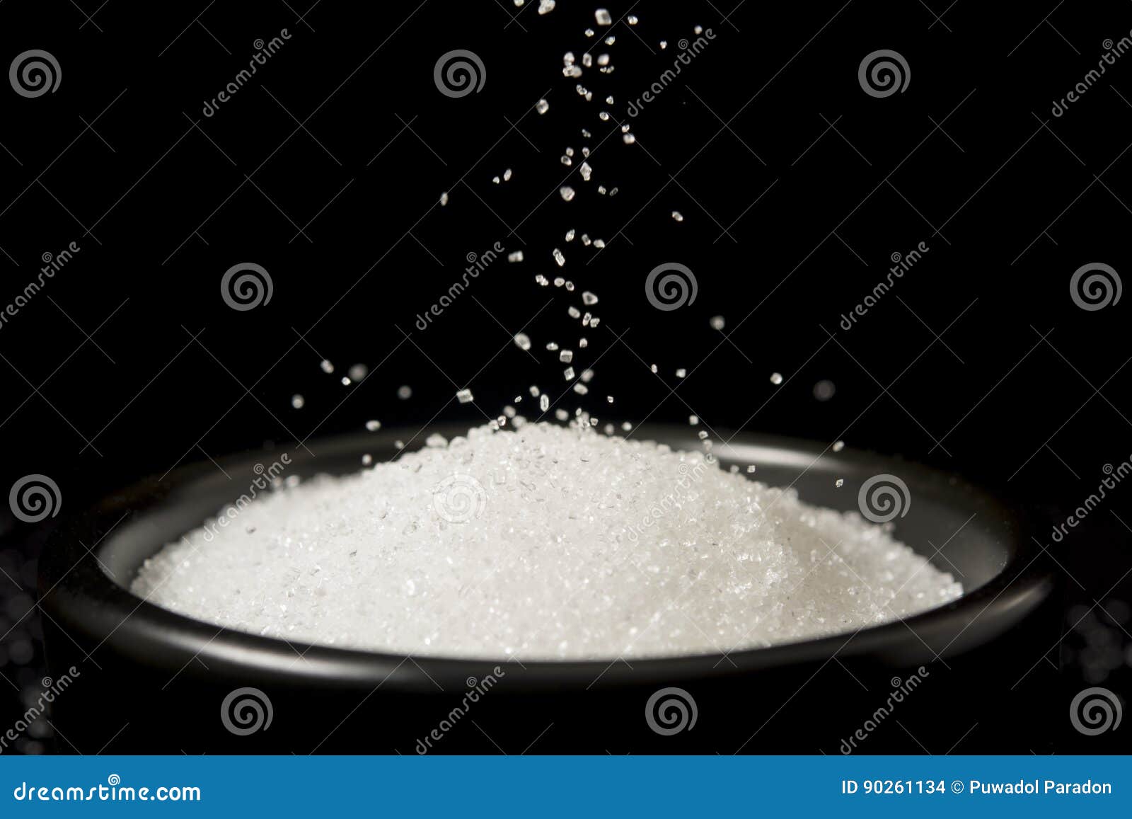 Sugar Being Poured To Black Bowl Stock Photo - Image of crystal, food ...