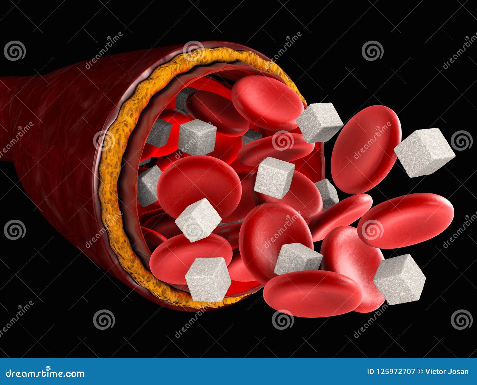 Sugar in the Blood. Blood Cell with Cube of Sugar, 3d Illustration ...
