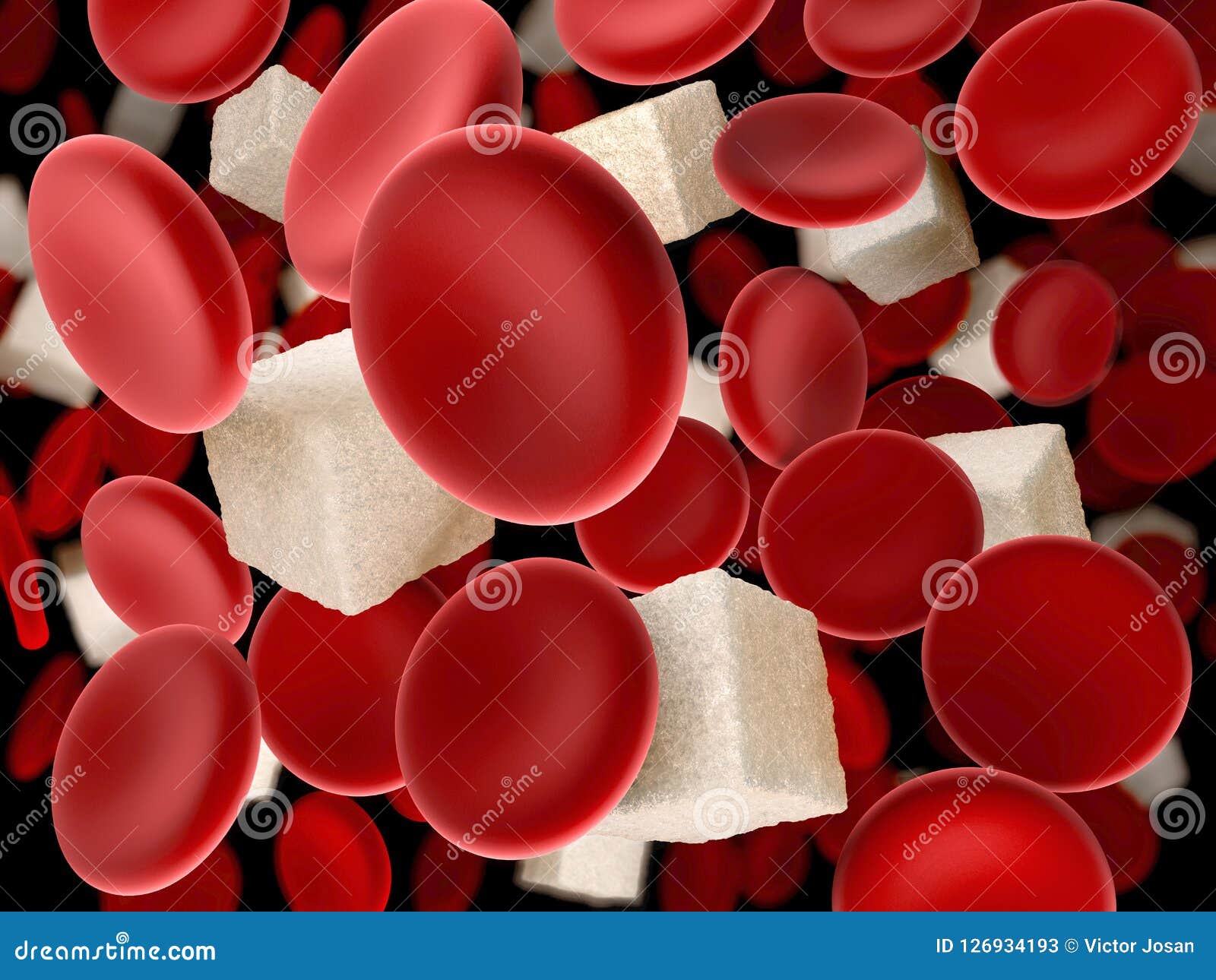 Sugar in the Blood. Blood Cell with Cube of Sugar, 3d Illustration ...