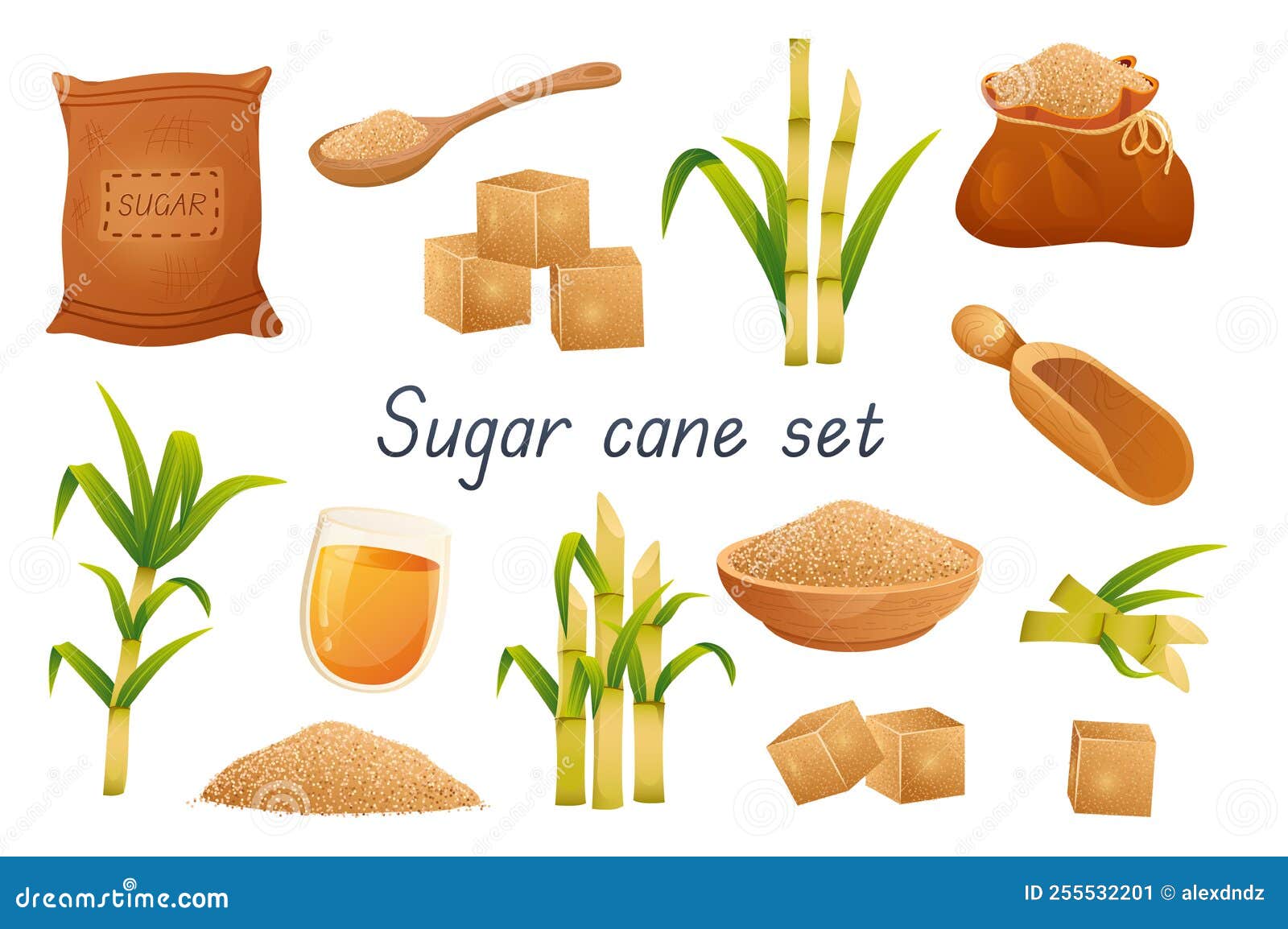 Sugar Cane 3d Realistic Set. Vector Illustration Isolated Elements ...