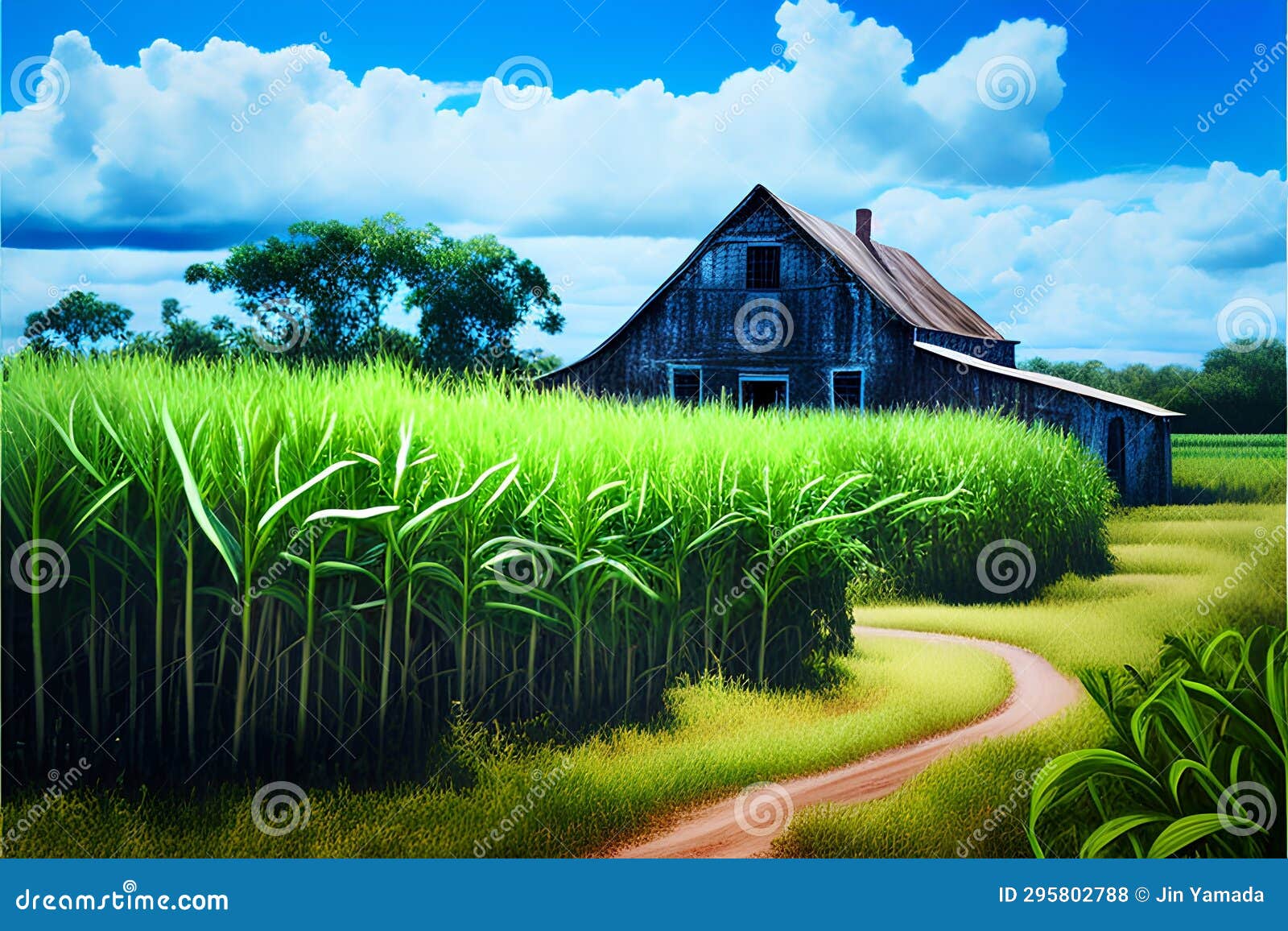 Sugar Cane Farm with Blue Sky and White Clouds, Abstract Background ...