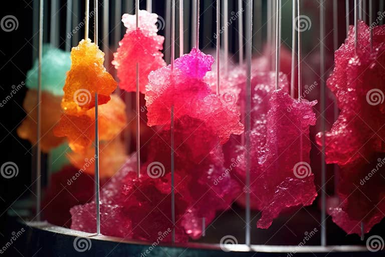 Sugar Crystals Forming on Strings in a Rock Candy Machine Stock Photo ...