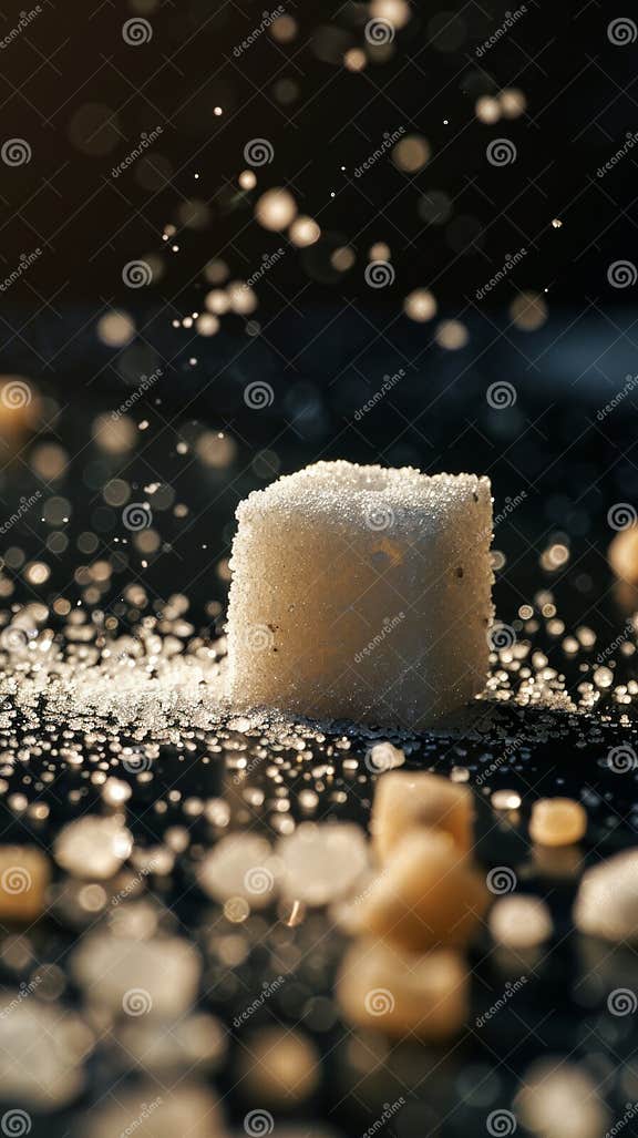 Sugar Cube with Falling Sugar Granules, Macro Shot Stock Image - Image ...