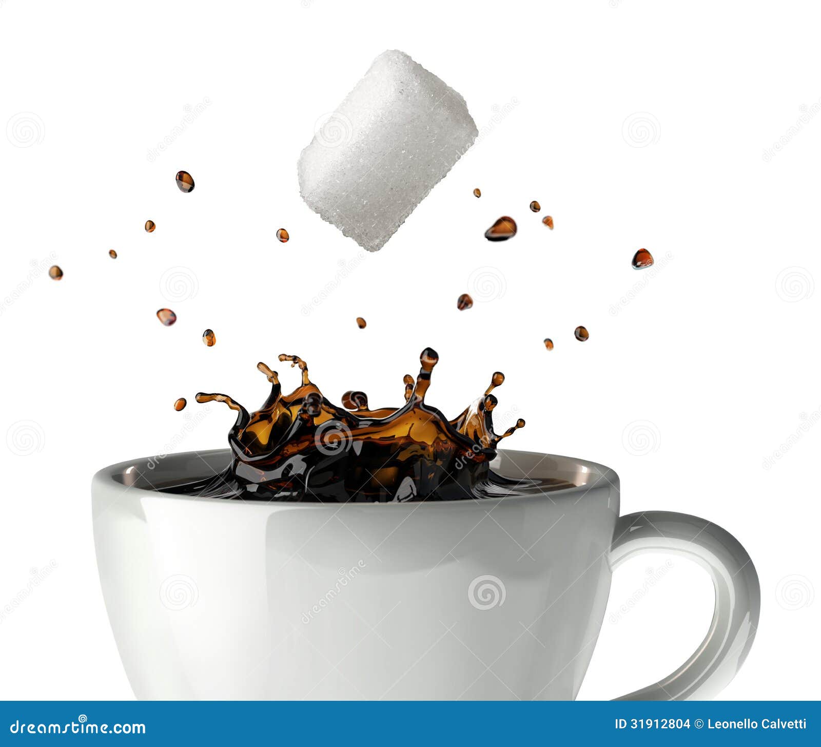 Sugar Cube Falling and Splashing into a Cup of Black Coffee. Close-up ...