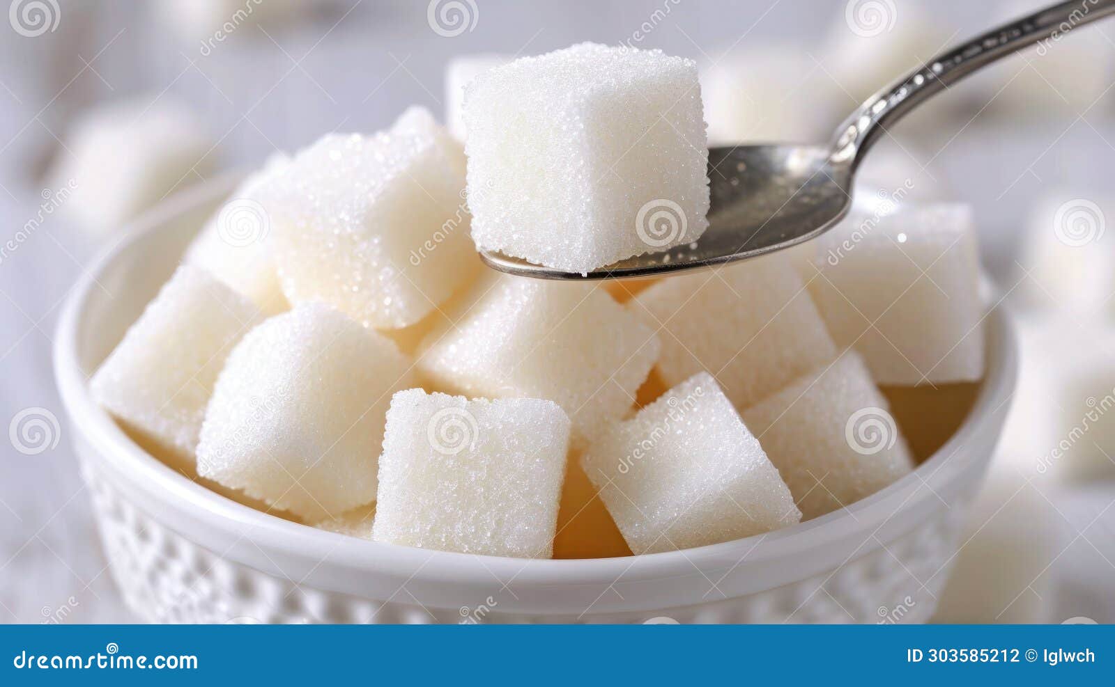 Sugar Cubes in Bowl with Spoon. Stock Illustration - Illustration of glucose, pile: 303585212