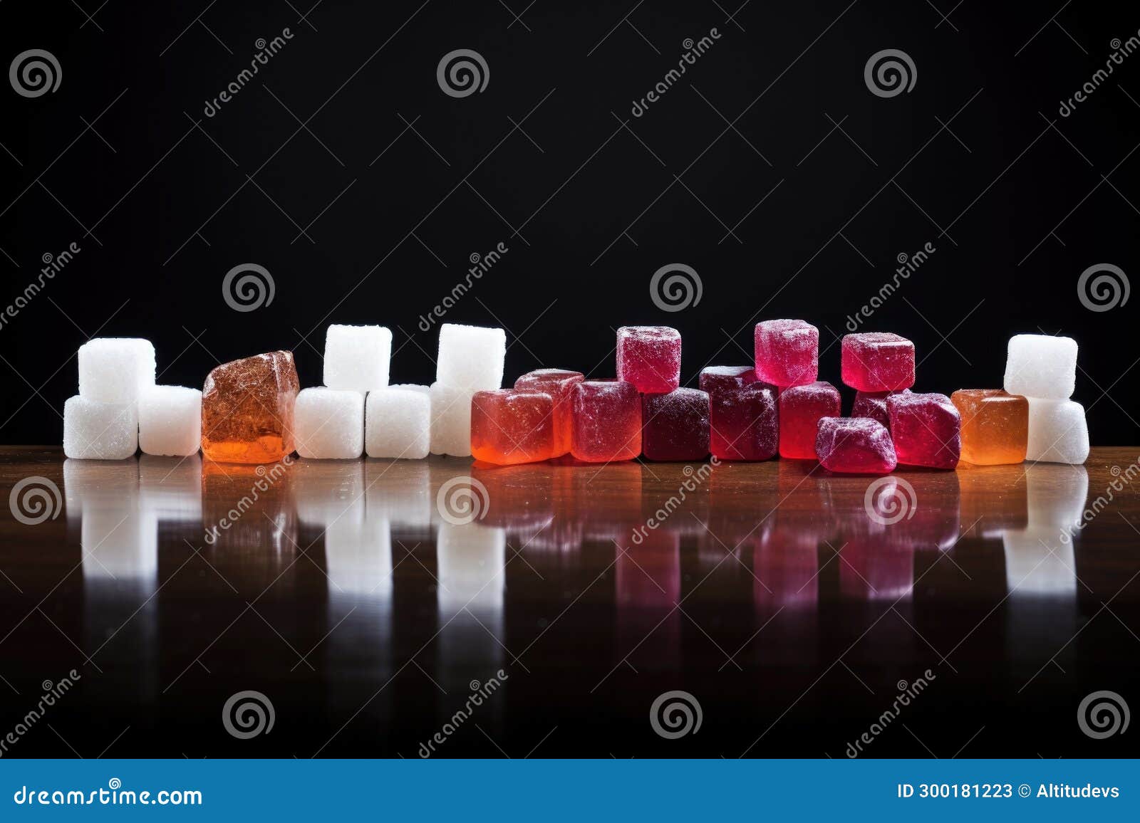 Sugar Cubes Creating a Path To a Group of Assorted Soda Bottles Stock ...