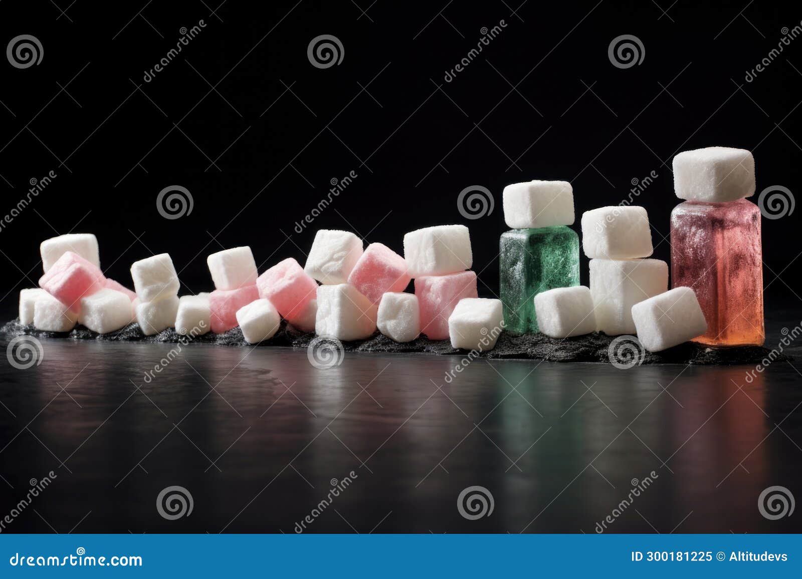 Sugar Cubes Creating a Path To a Group of Assorted Soda Bottles Stock ...