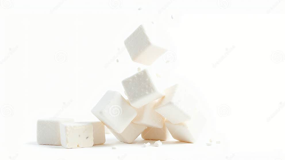 Sugar Cubes Floating Above a Plain White Background Stock Illustration ...