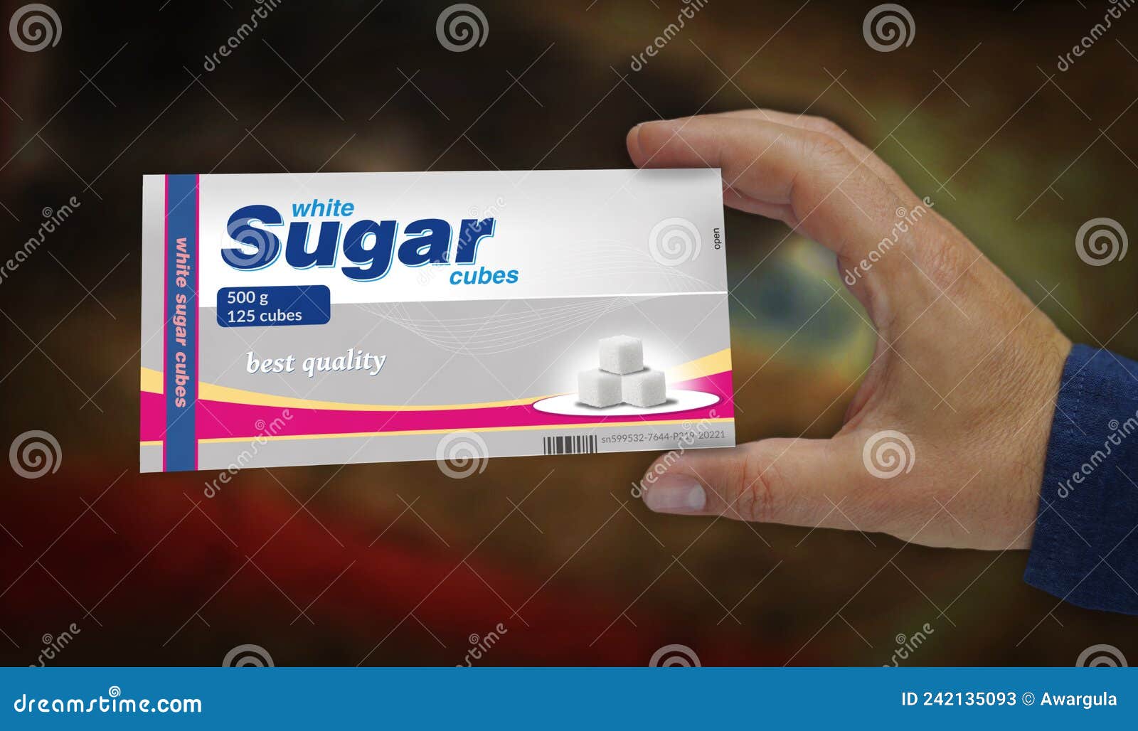 Sugar Cubes Pack Box in Hand 3d Illustration Stock Illustration ...
