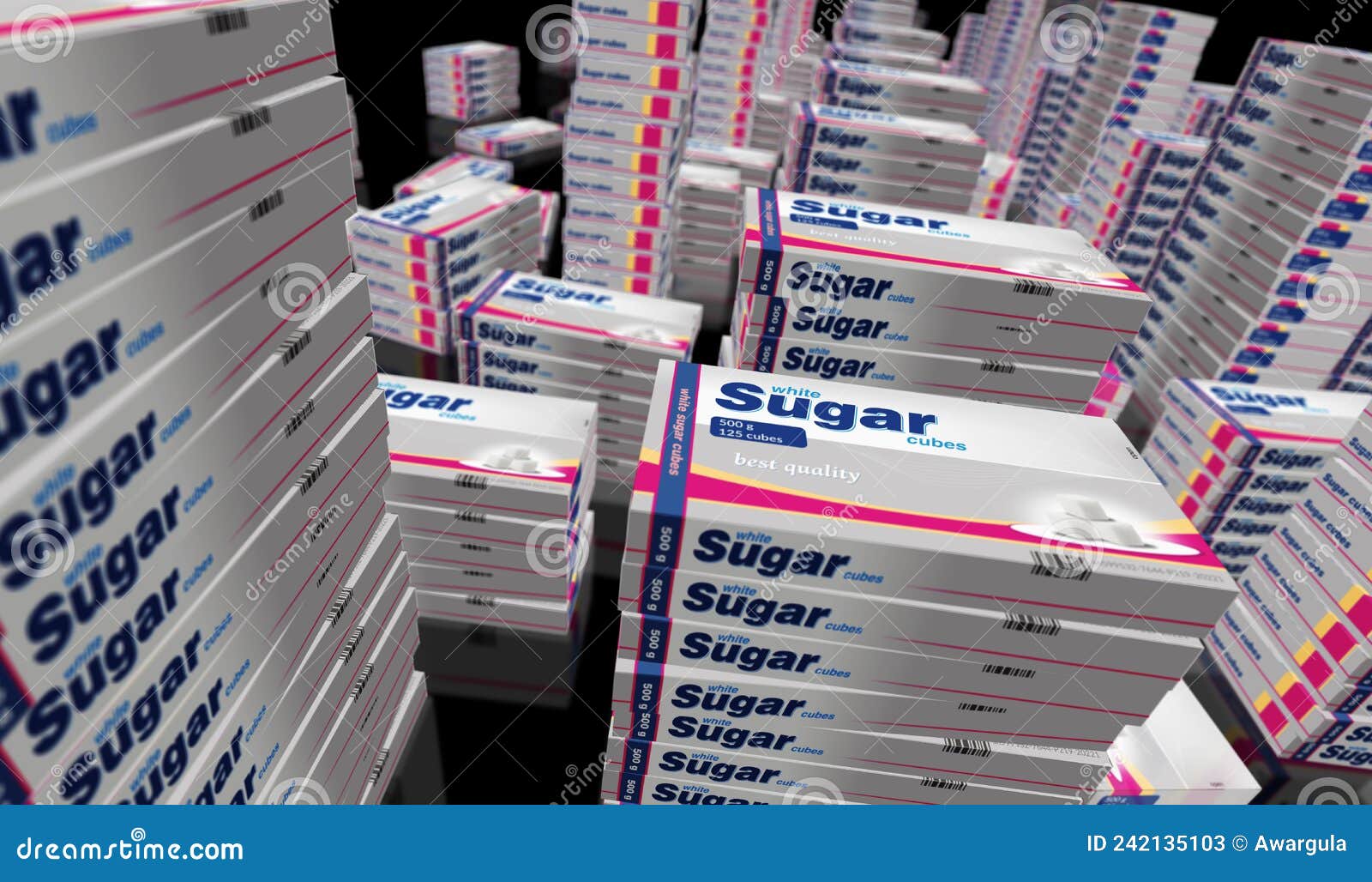 Sugar Cubes Pack Box Production 3d Illustration Stock Illustration ...