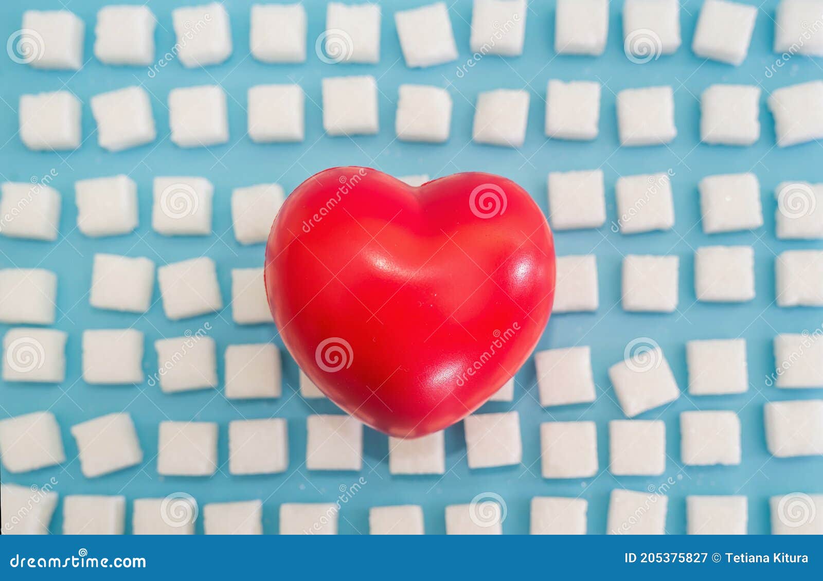 Sugar Cubes and Red Heart on a Blue Background Stock Image - Image of ...