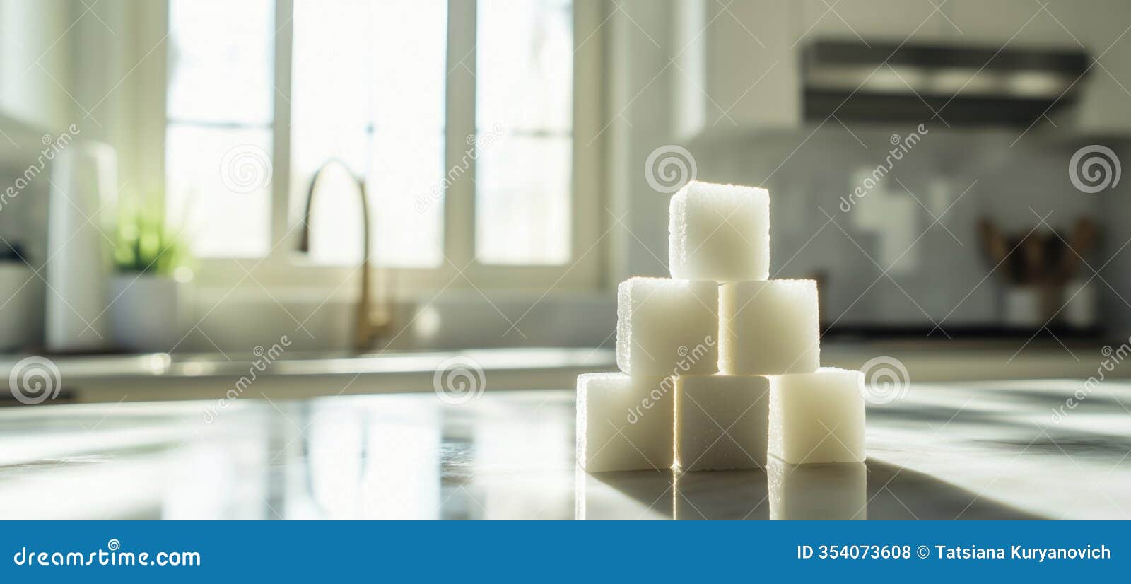 Sugar Cubes Stacked in Pyramid Formation on Kitchen Countertop with ...