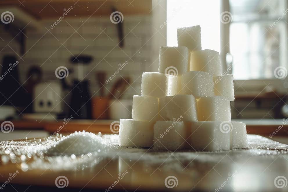 Sugar Cubes Stacked in a Pyramid on Kitchen Table Stock Image - Image ...