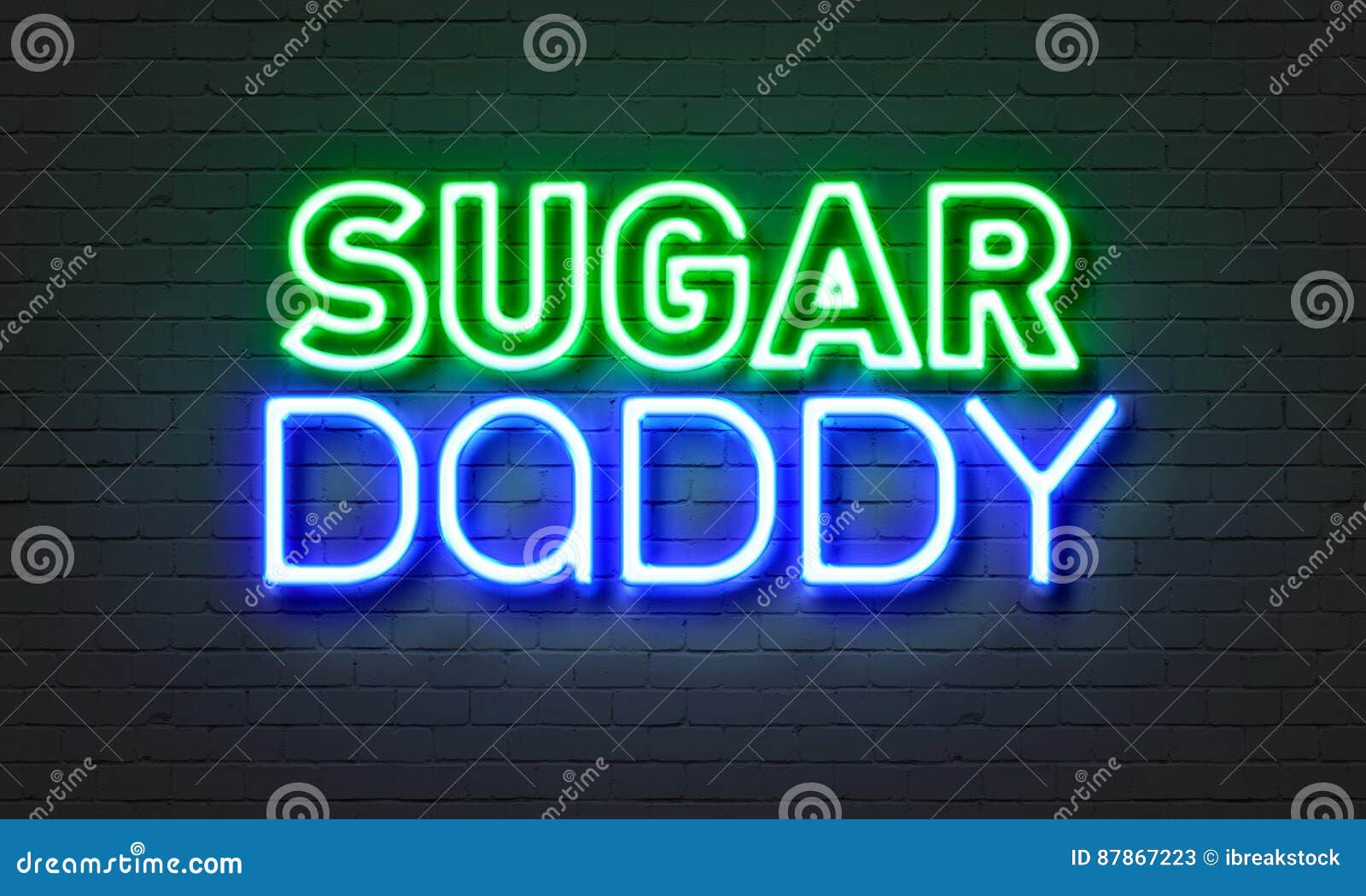 Sugar Daddy Neon Sign on Brick Wall Background. Stock Illustration ...