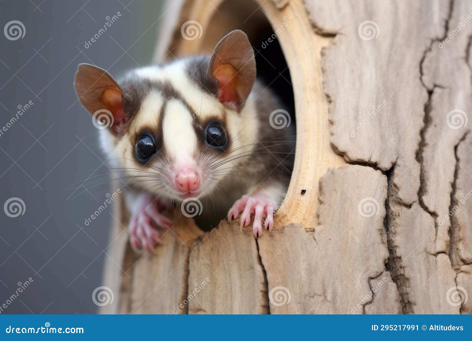 Sugar Glider Clinging To a Tree Trunk Stock Image - Image of glider ...