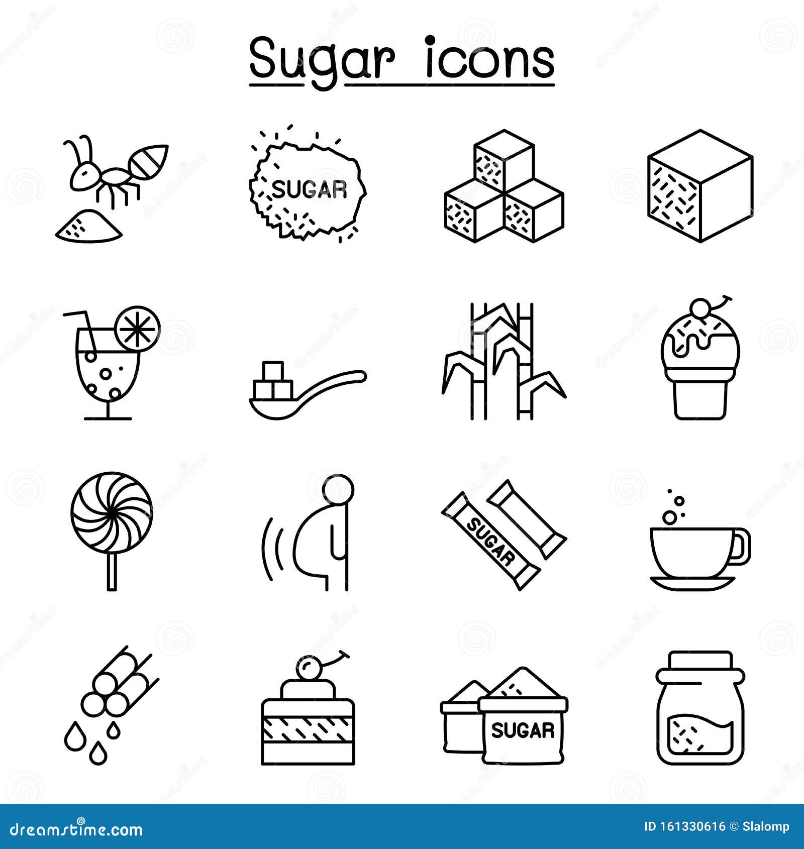 Sugar Icon Set In Thin Line Style Vector Illustration | CartoonDealer ...