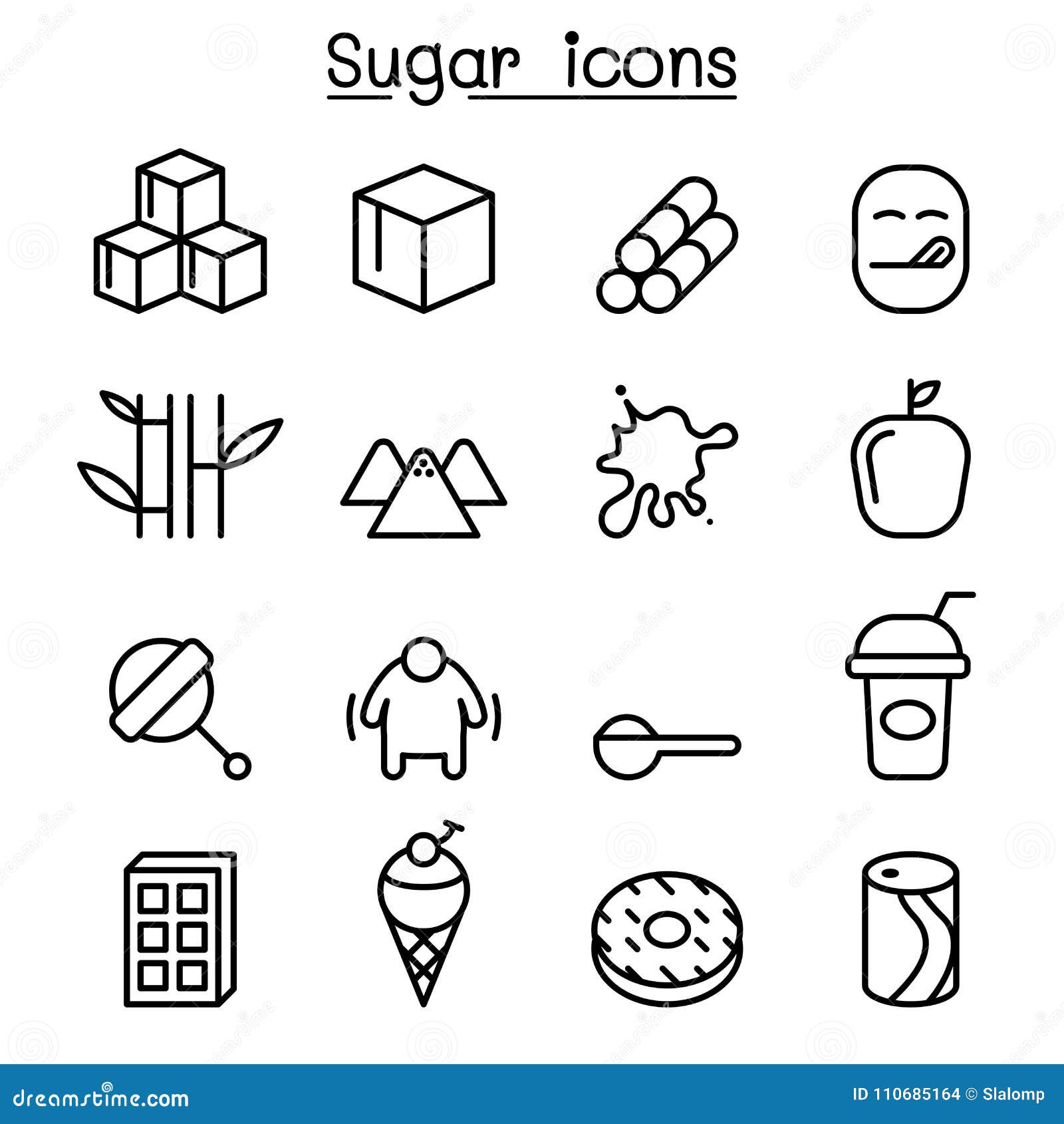 Sugar Icon Set in Thin Line Style Stock Vector - Illustration of fruit ...