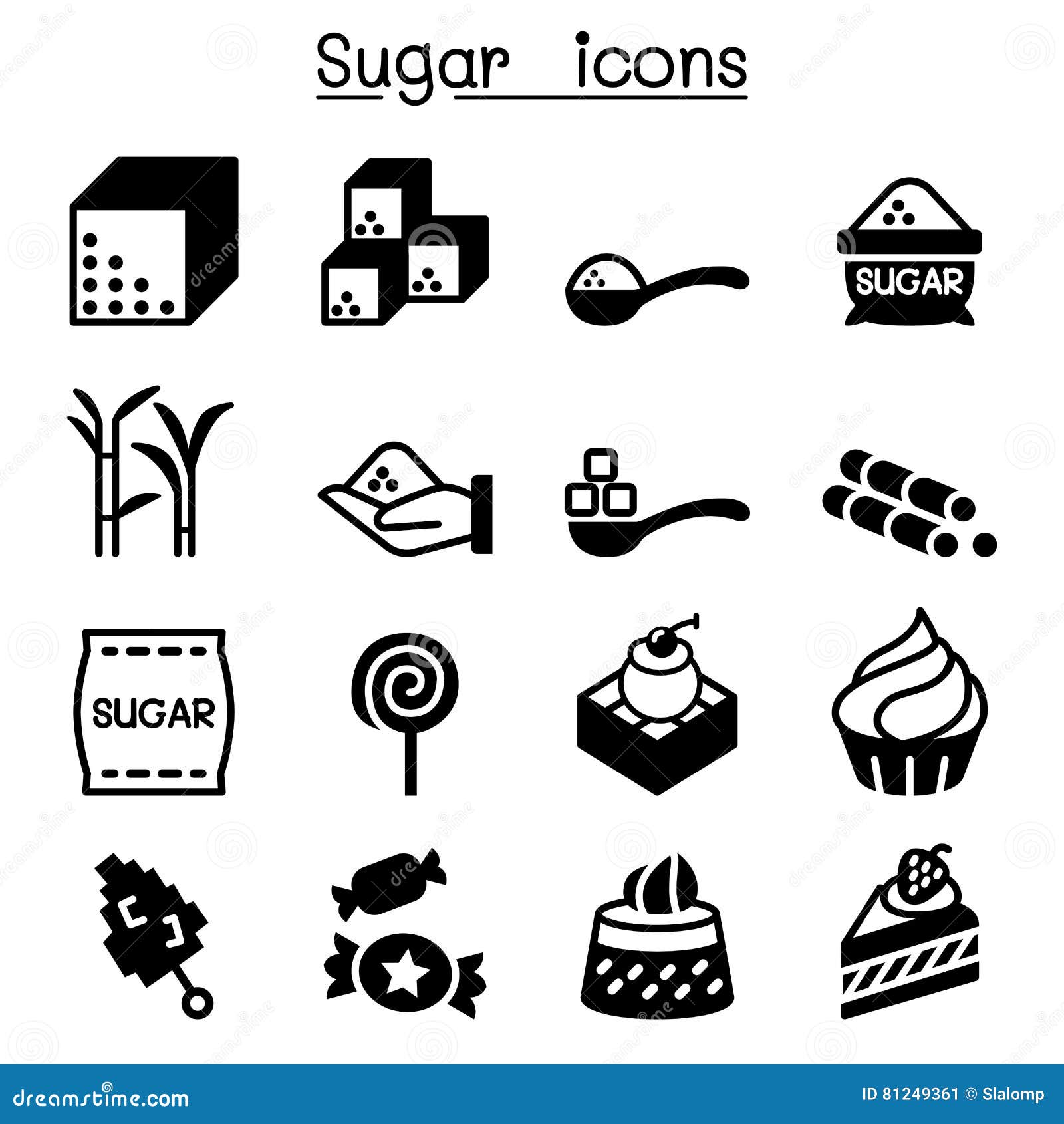 Sugar icon set stock vector. Illustration of rock, minimal - 81249361