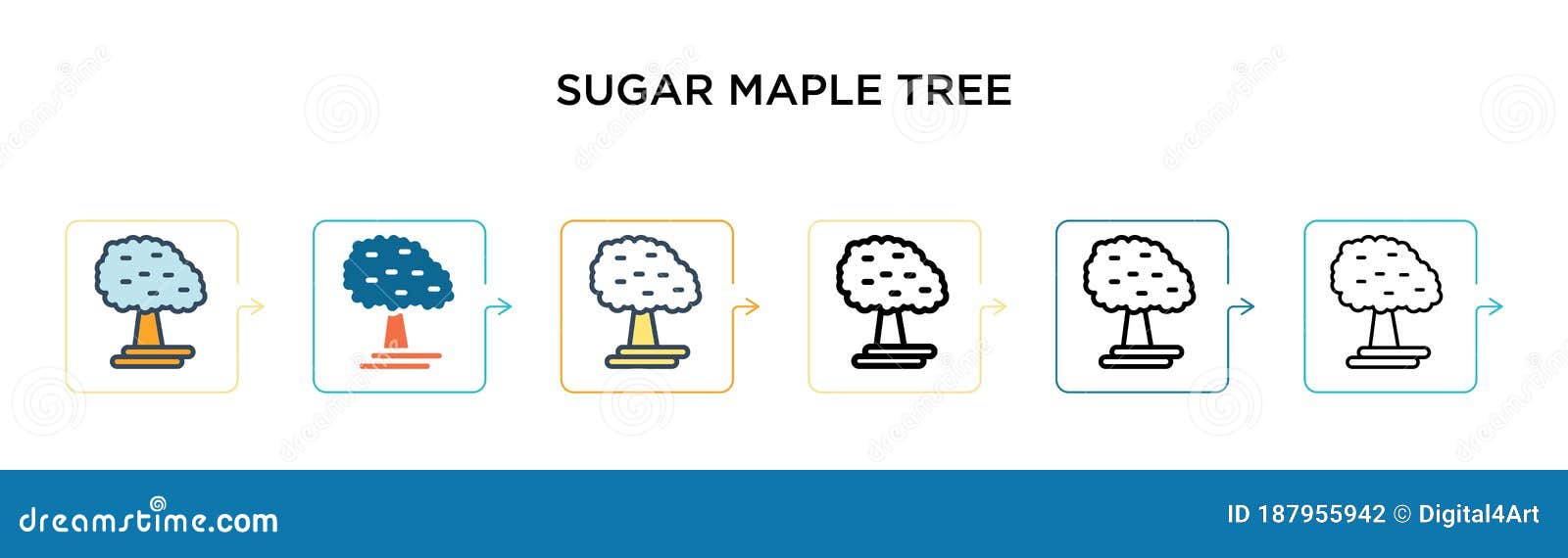 Sugar Maple Tree Vector Icon in 6 Different Modern Styles. Black, Two ...